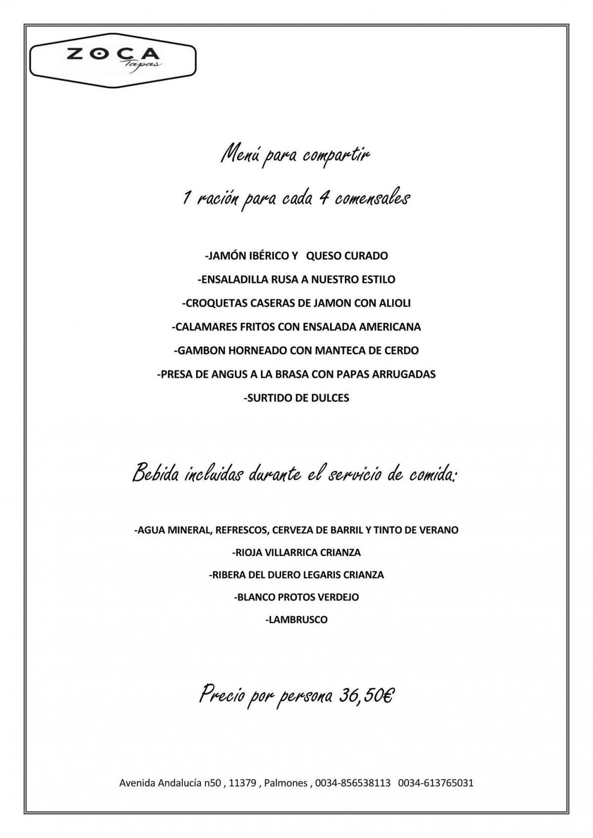 Los 4 menús navideños del restaurante Zoca Palmones